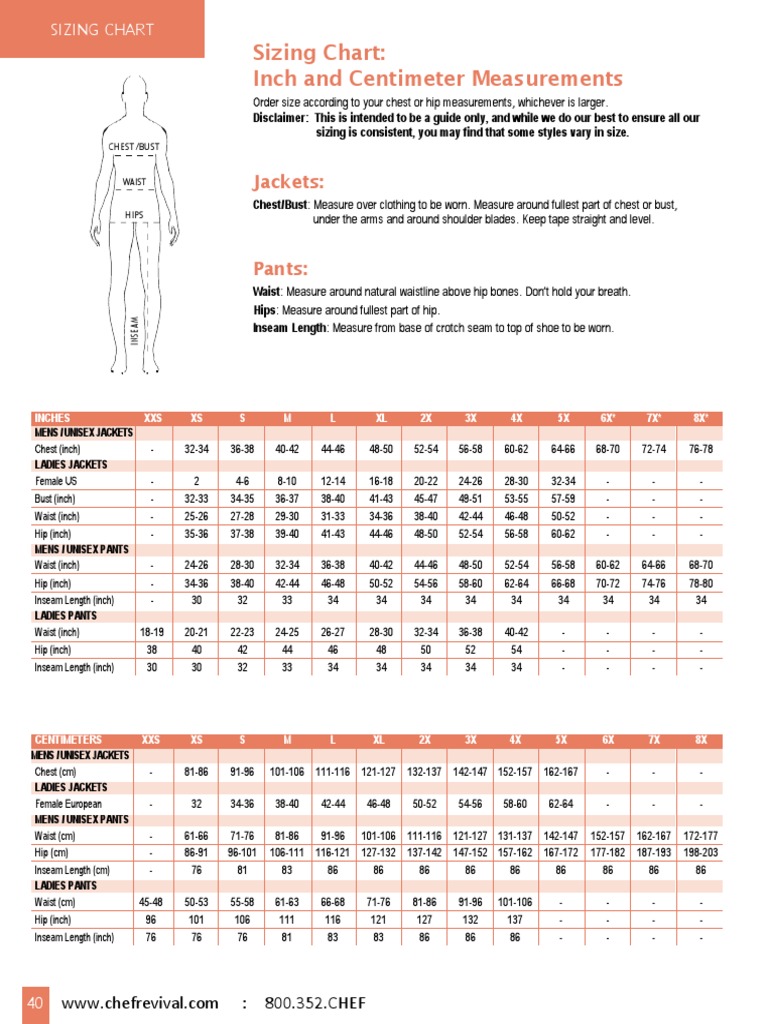 Sizing Chart: Concise Measurements for Accurate Apparel Selection | PDF ...
