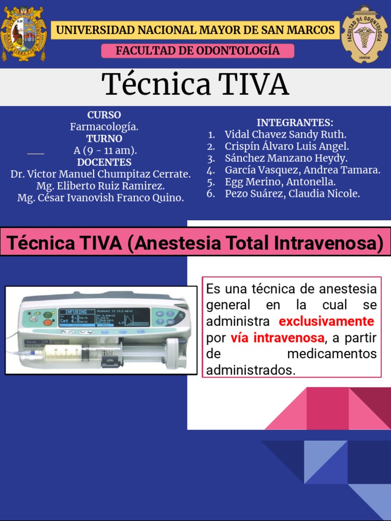 Técnica TIVA en Anestesia Intravenosa | PDF | Terapia intravenosa ...