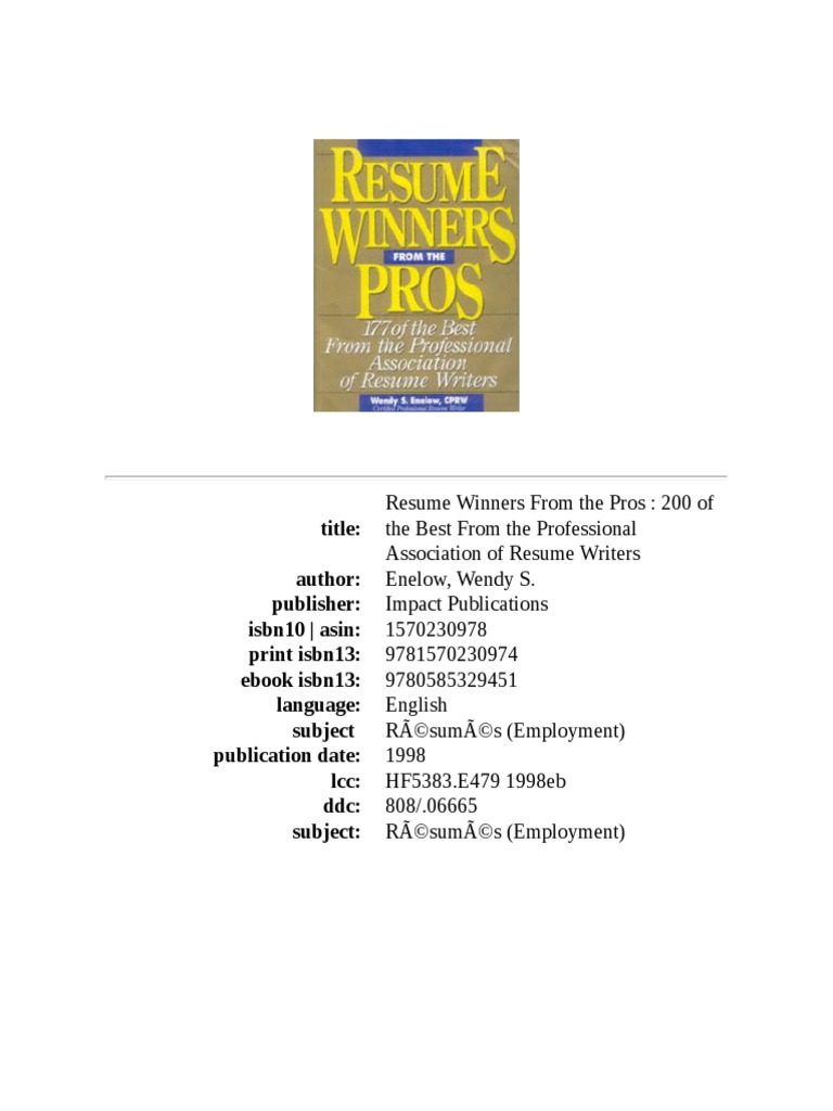 Resume Winners From The Pros - Wendy S Enelow | PDF | Résumé | Sales