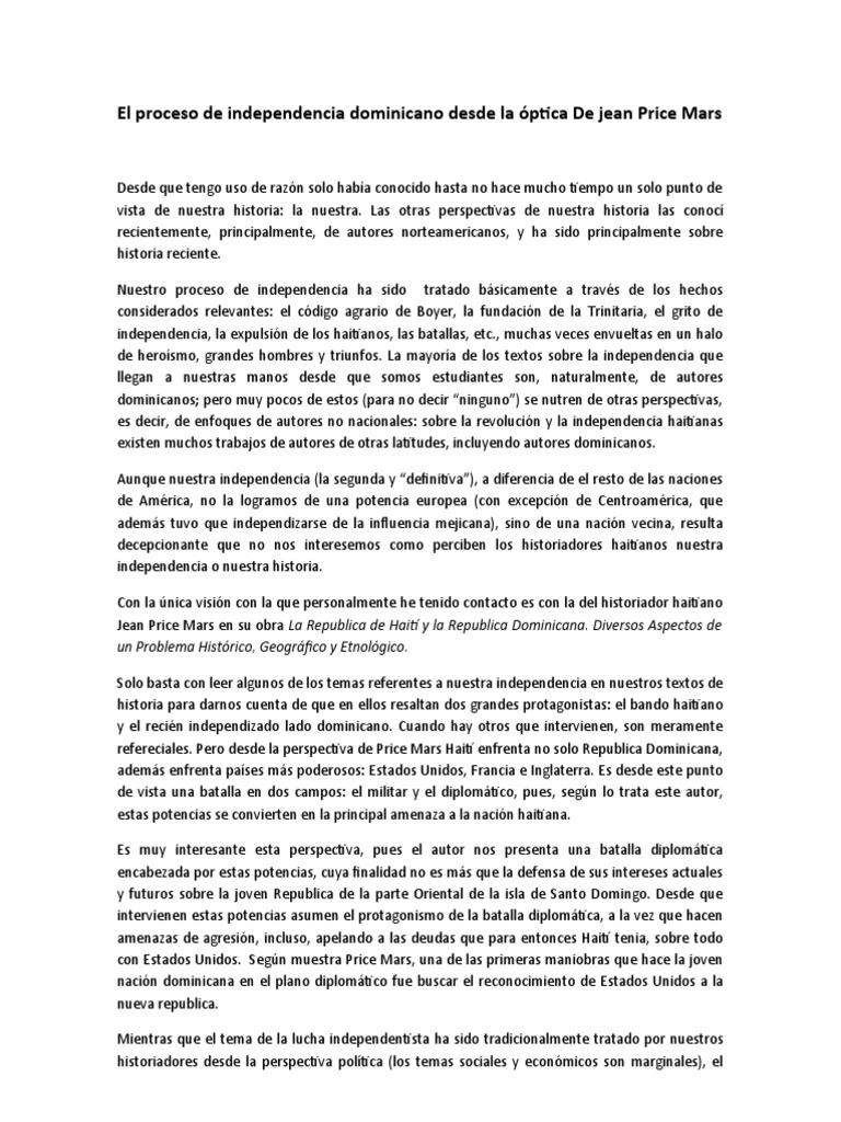 El proceso de independencia dominicano desde la Óptica De jean Price ...