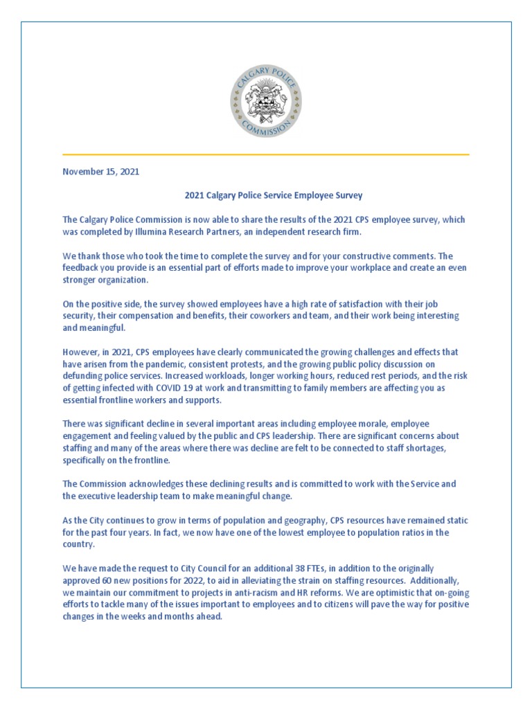 2021 CPS Employee Survey Results | PDF | Survey Methodology | Employment