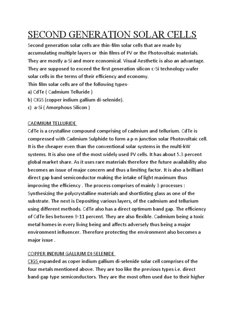 Second Generation Solar Cells | PDF | Thin Film Solar Cell | Solar Cell