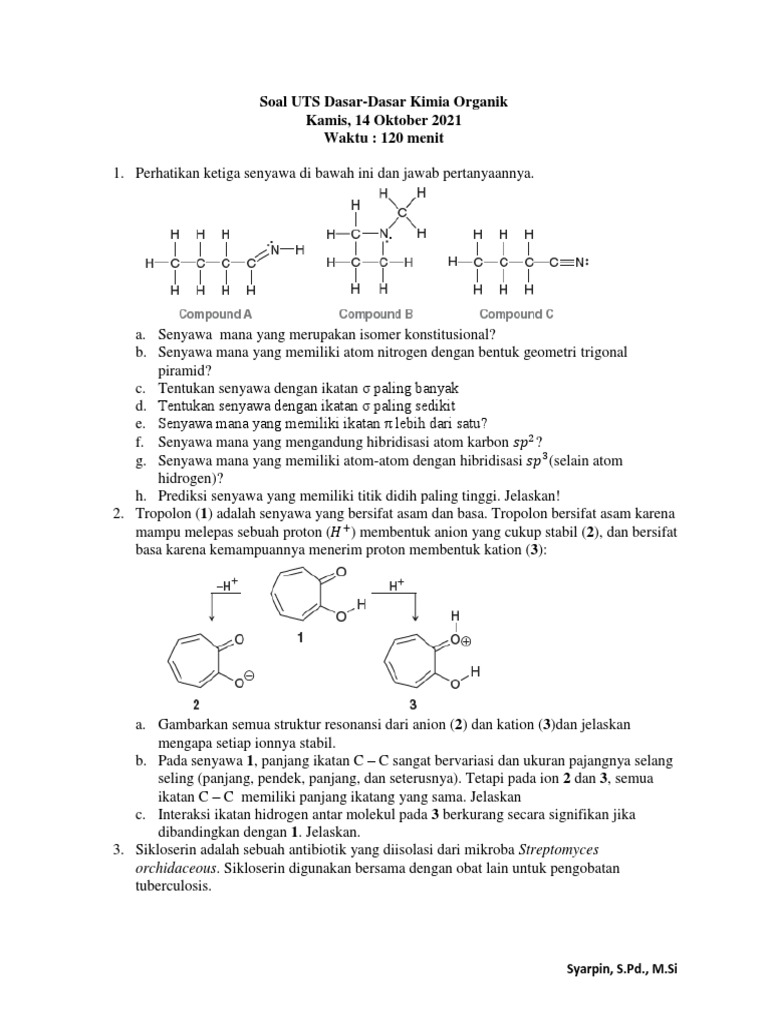 Soal UTS Dasar-Dasar Kimia Organik 2021-2022 | PDF