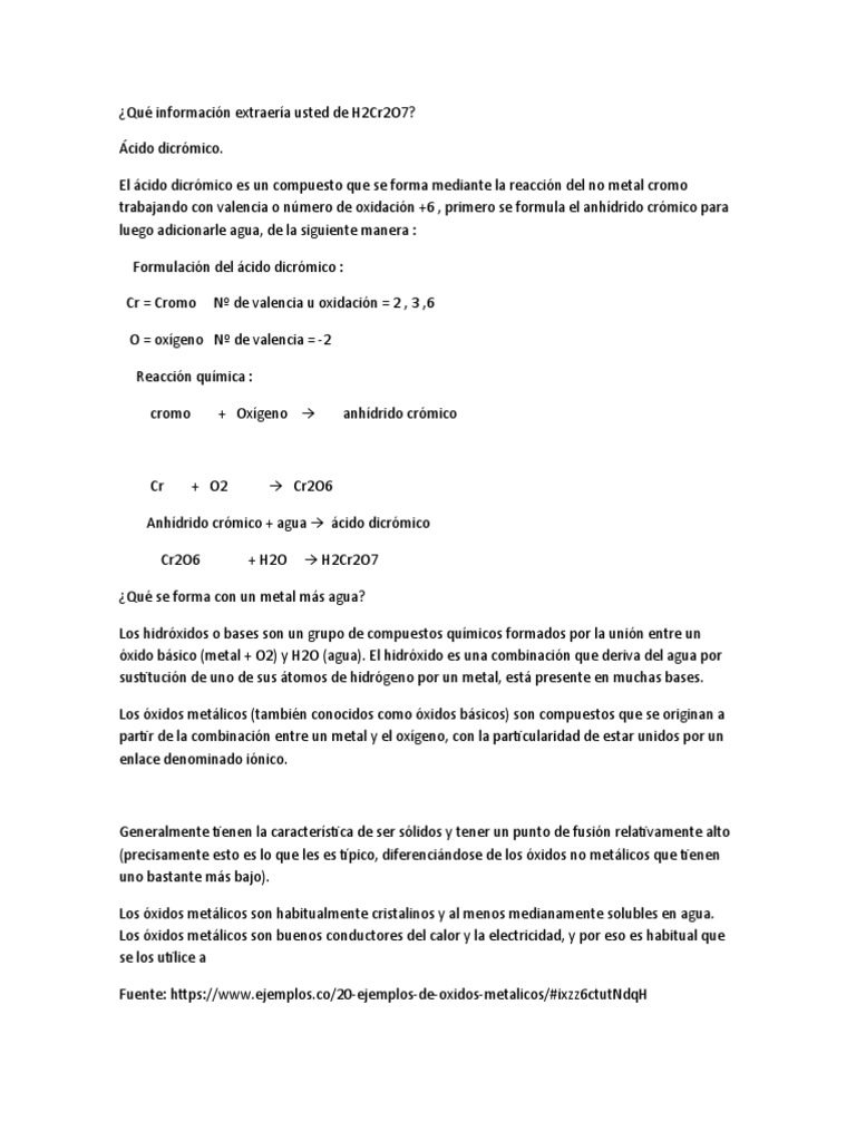 Qué Información Extraería Usted de H2Cr2O7 | PDF | Ciencia y matemáticas