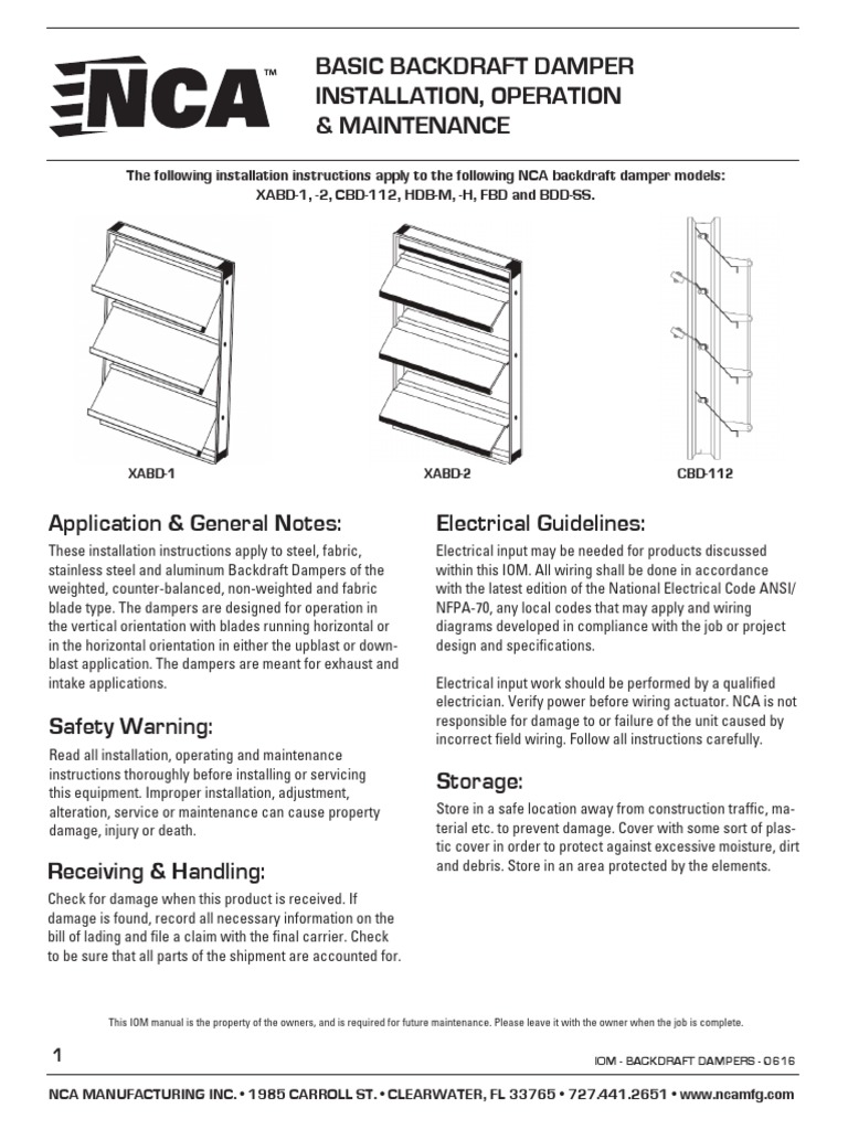 Basic Backdraft Damper Installation, Operation & Maintenance | PDF ...