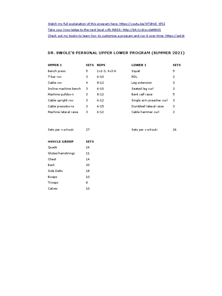 Dr. Swole's Personal Upper Lower Program (Summer 2021) | PDF ...