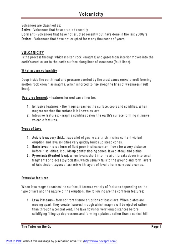 Geography Notes - Vulcanicity | PDF | Volcano | Lava