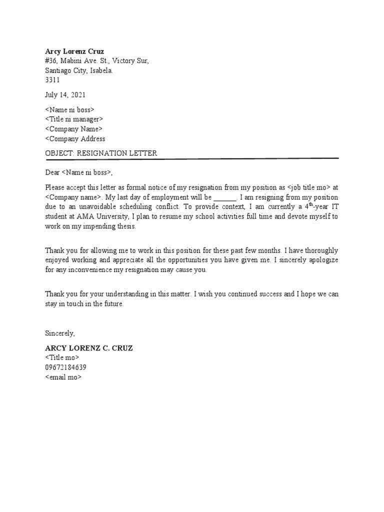 Resignation Letter Draft | PDF