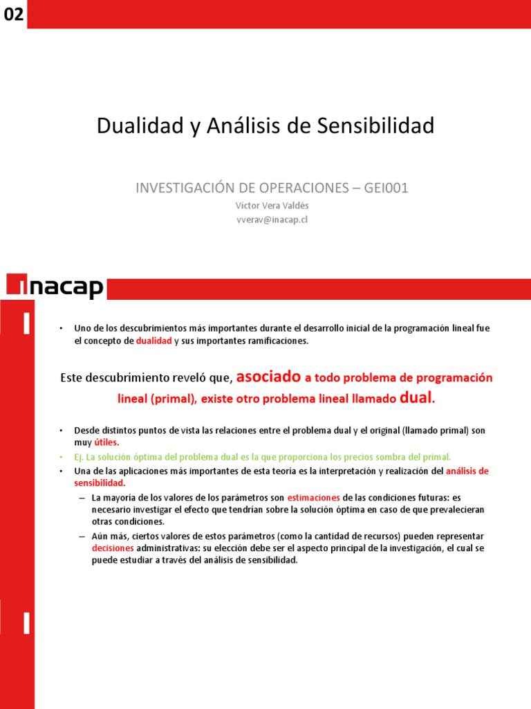 02 - Dualidad - Análisis de Sensibilidad | PDF | Ecuaciones | Función (Matemáticas)