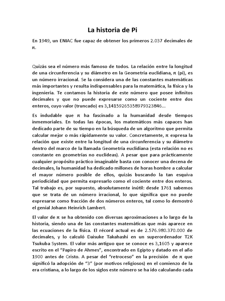 La Historia de Pi | Descargar gratis PDF | Pi | Números