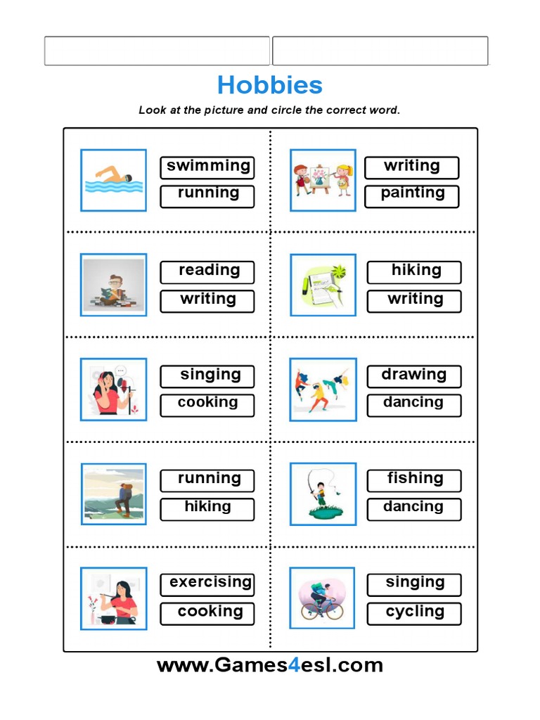 Hobbies Worksheet 1 | PDF