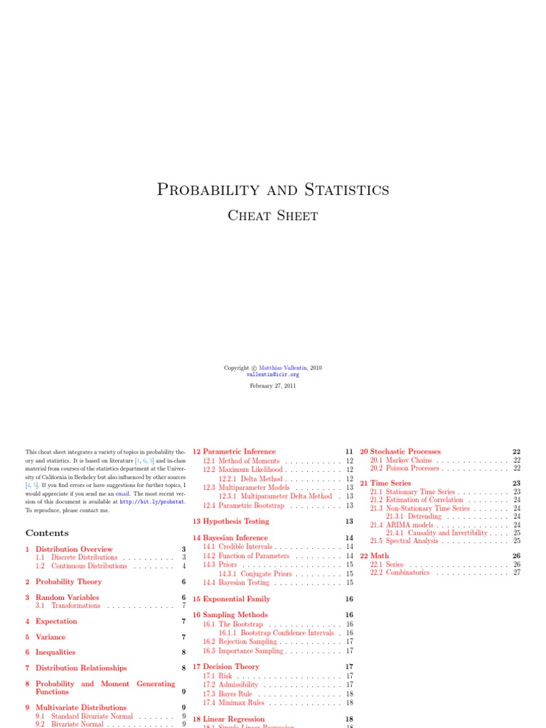 Probability and Statistics Cheat Sheet | PDF | Bootstrapping ...