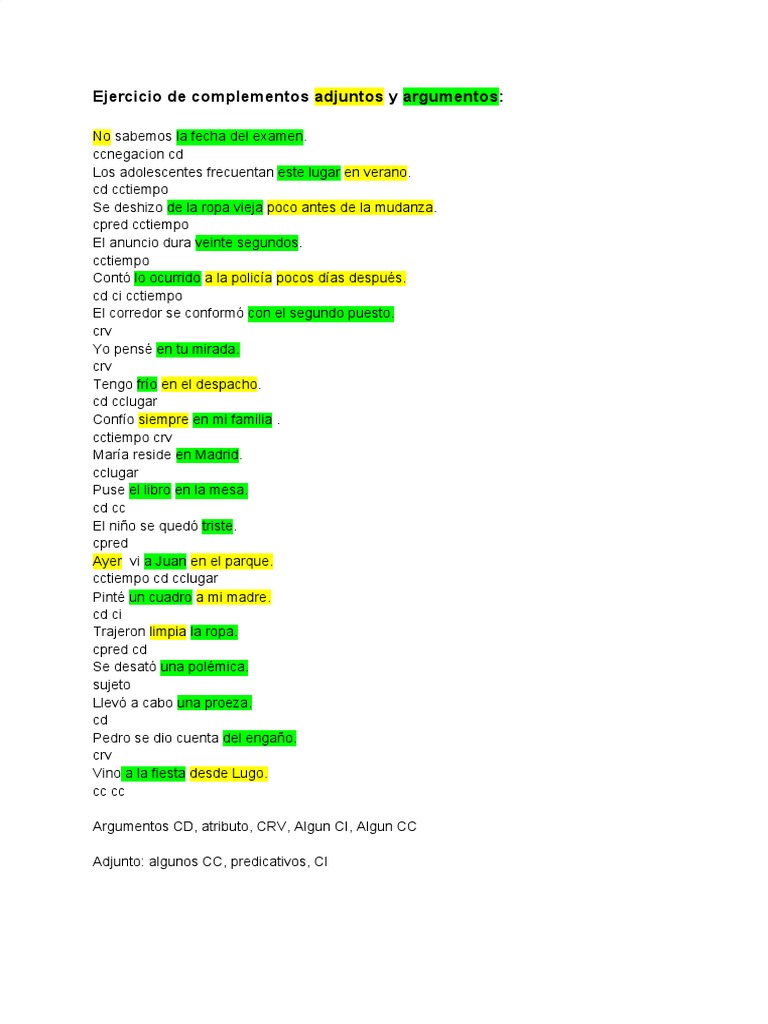 Complemento Adjunto y Argumento Corregido | PDF
