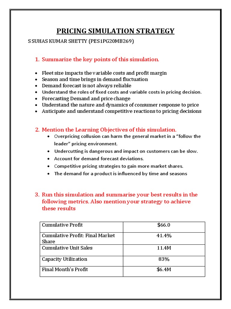 Suhas Kumar Shetty Mar Simulation | PDF | Pricing | Profit (Economics)