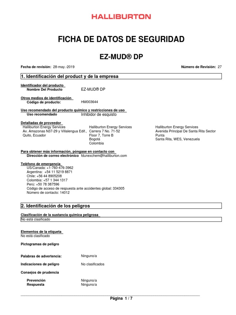 EZ MUD DP Sds | PDF | Agua | Toxicidad