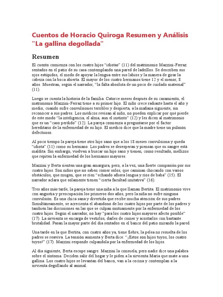 Análisis de "La gallina degollada" | PDF | Cuentos