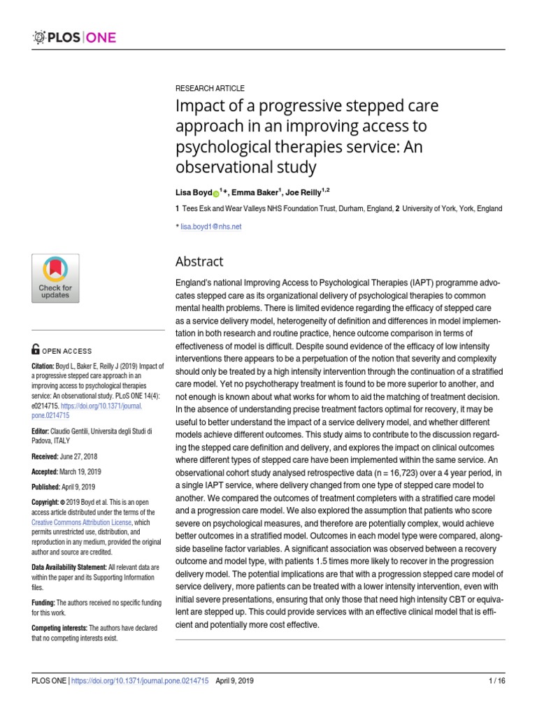 Boyd Et Al., 2019 Impact of A Progressive Stepped Care Approach in An ...