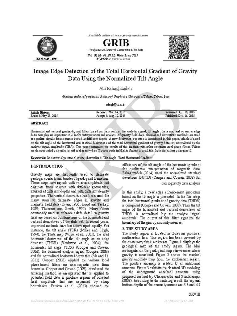 Image Edge Detection of the Total Horizontal Gradient of Gravity Data Using the Normalized Tilt ...