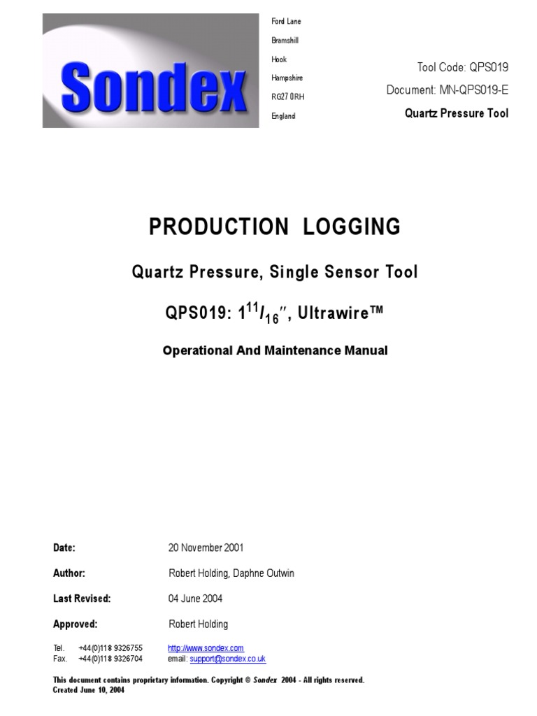 Production Logging: Quartz Pressure, Single Sensor Tool QPS019: 1 | PDF ...