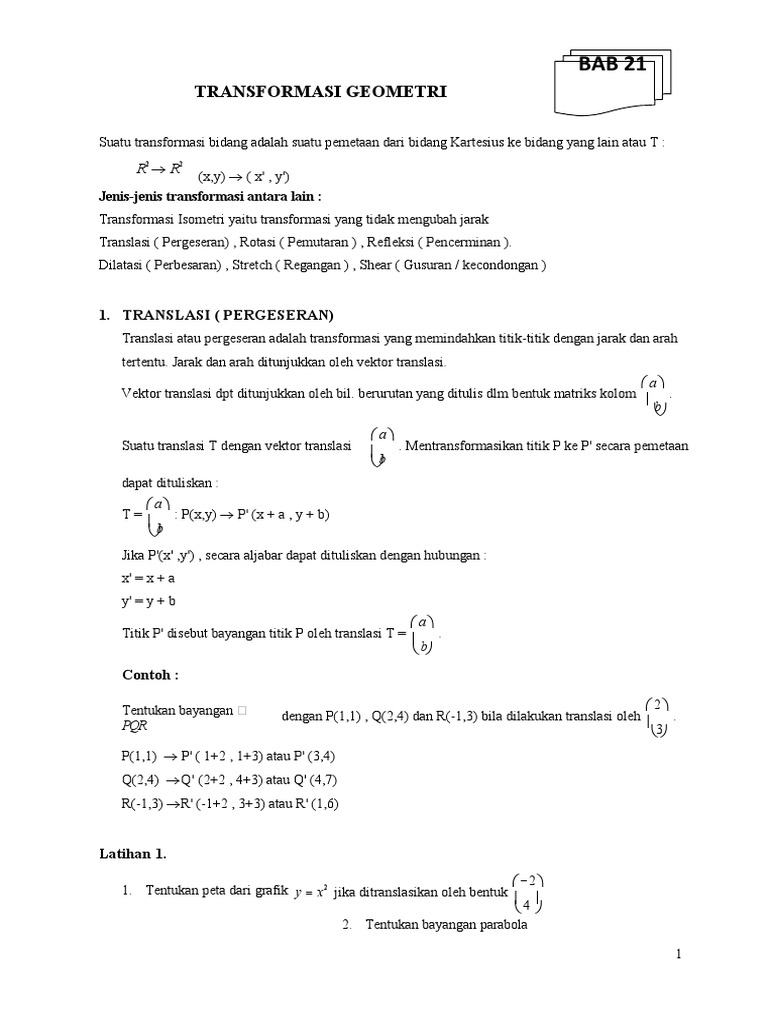 Transformasi Geometri Translasi, Dilatasi, Refleksi, Rotasi | PDF