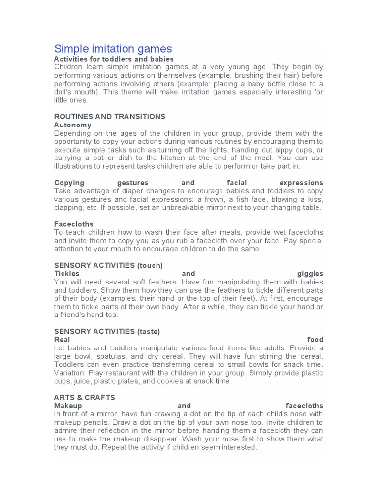 Simple Imitation Games: Activities For Toddlers and Babies | PDF ...