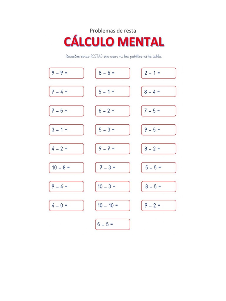 Problemas de Resta | PDF