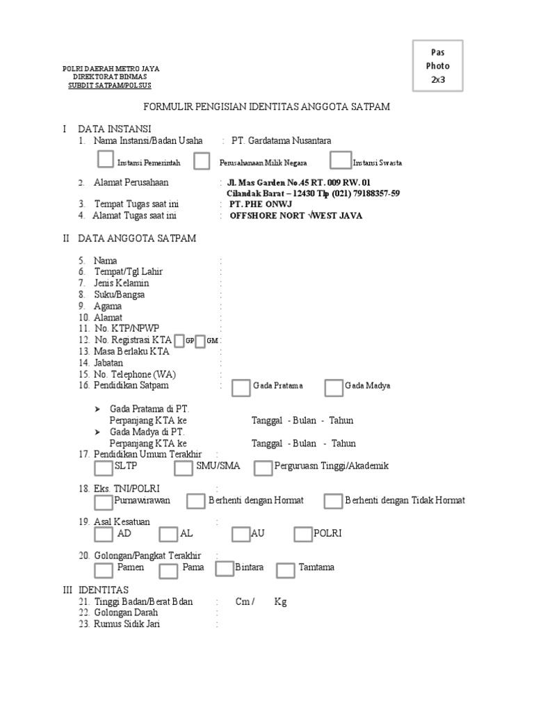 Form Identitas Anggota Satpam | PDF