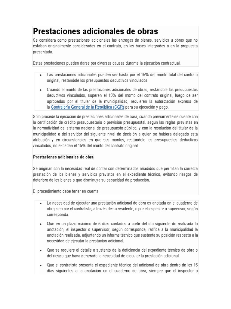 Prestaciones Adicionales de Obras | PDF | Presupuesto | Gobierno