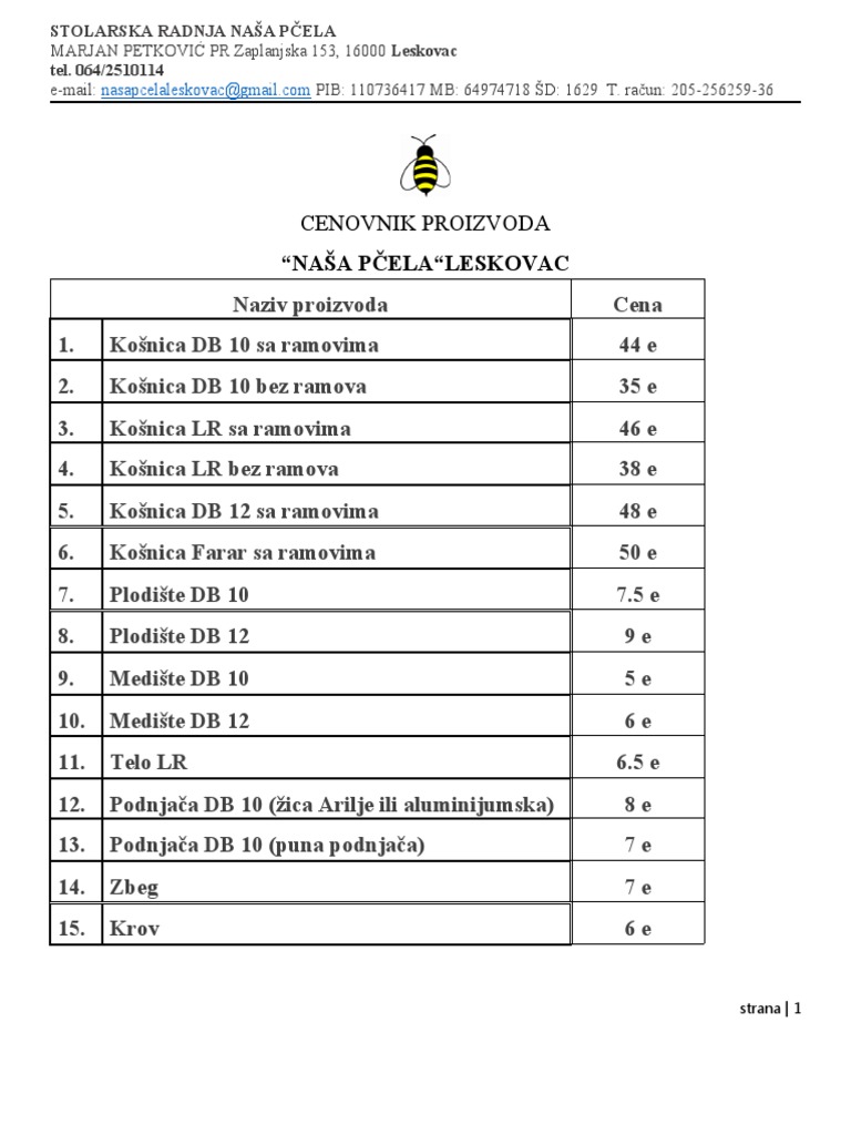 Cenovnik Proizvoda 2021. | PDF
