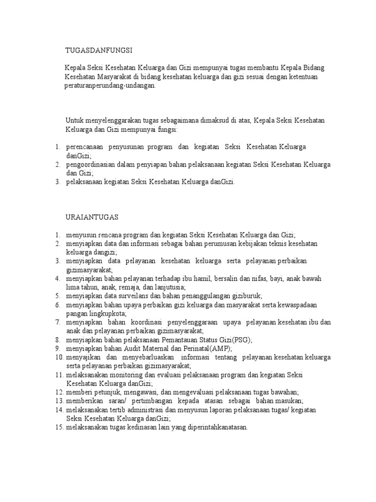 Tupoksi Kasi Kesga Gizi | PDF