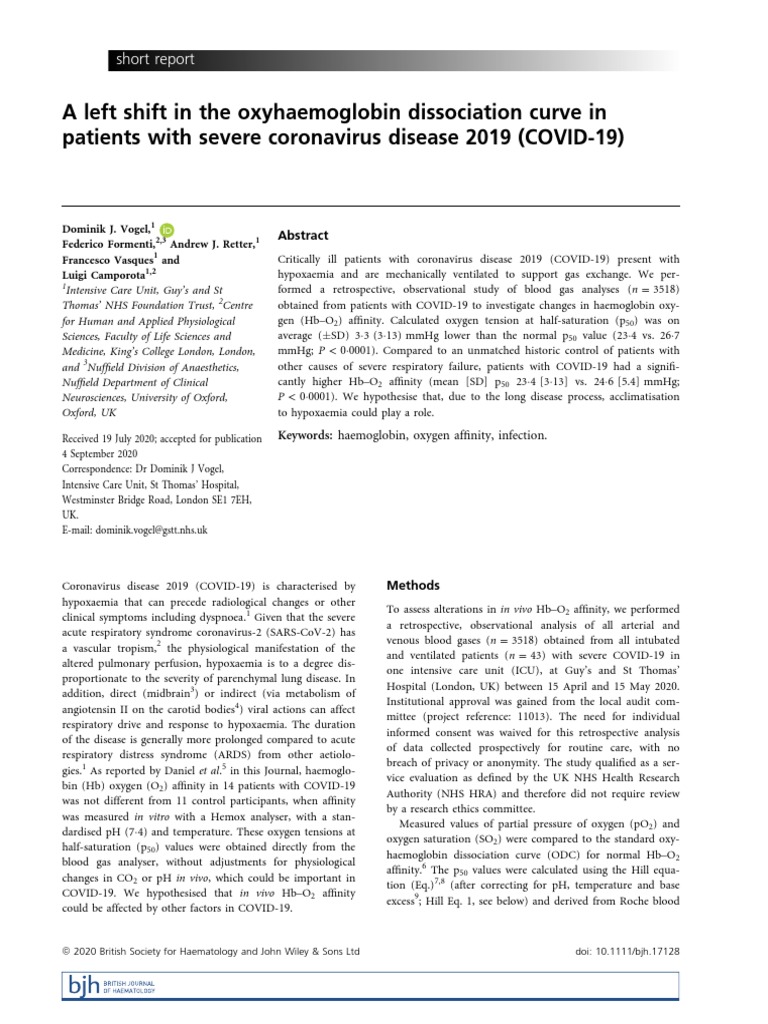 A Left Shift in The Oxyhaemoglobin Dissociation Curve in Patients With ...