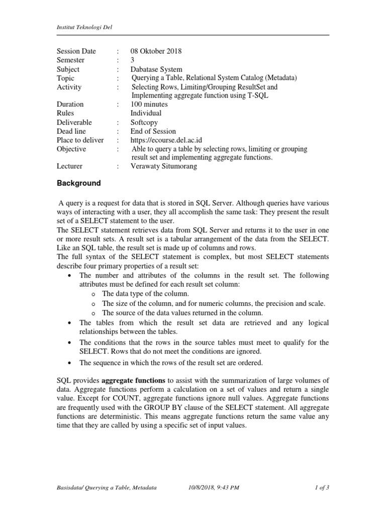 Background: Institut Teknologi Del | PDF | Table (Database) | Software Engineering