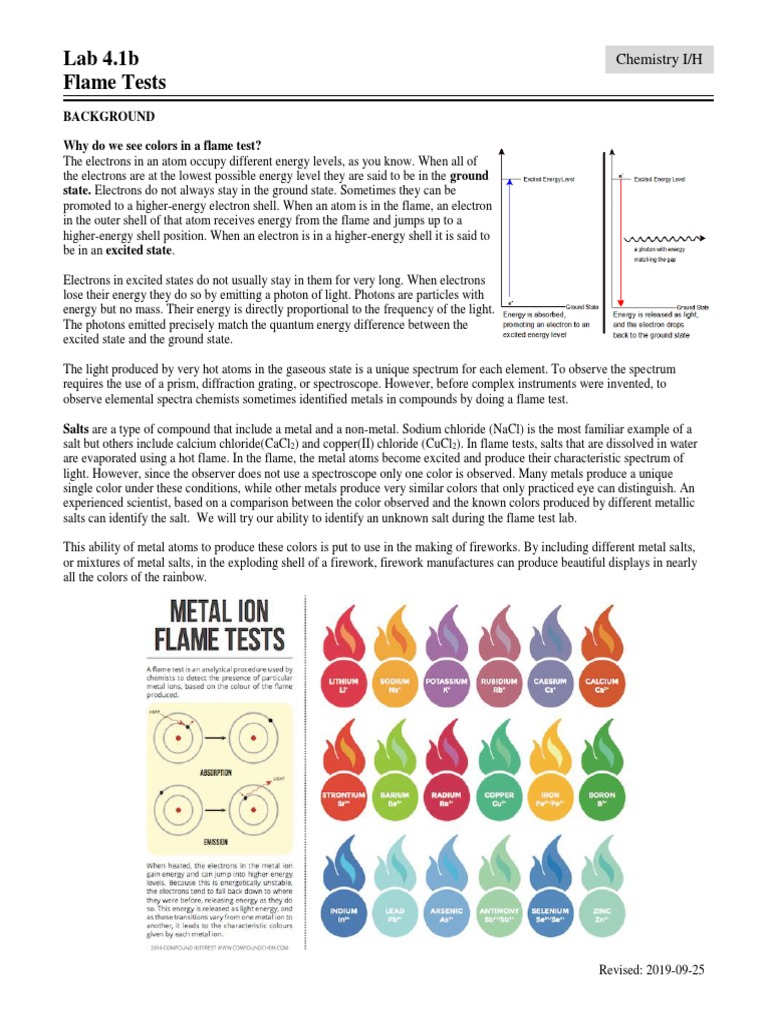 Lab 4.1b - Flame Tests | PDF | Electron | Atoms