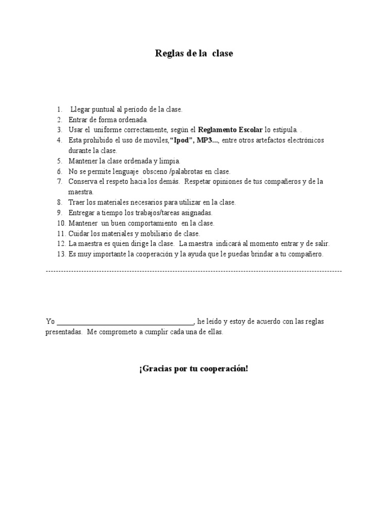 Decálogo de Reglas para La Clase de Primaria | PDF