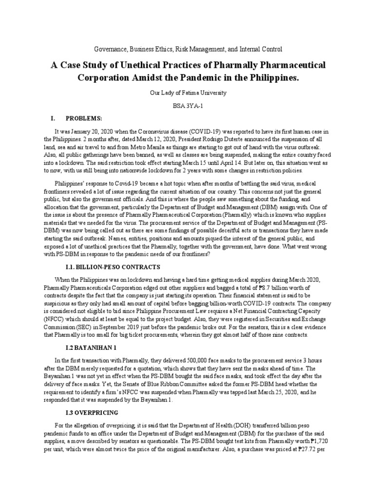 A Case Study of Unethical Practices of Pharmally Pharmaceutical ...