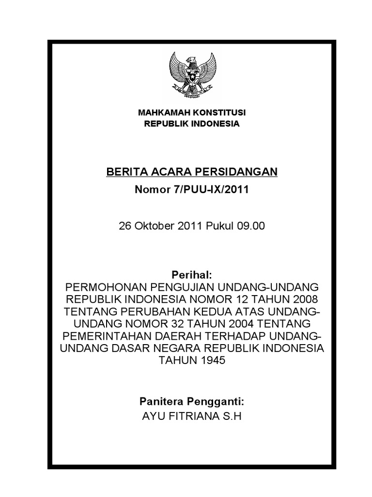 Putusan MK: UU Pemda 2008 Dibatalkan | PDF