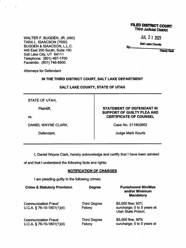 Clark's Statement in Support of His Guilty Plea | PDF | Plea | Witness