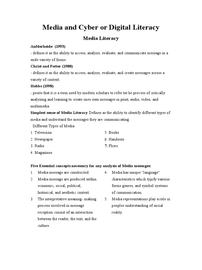Media and Cyber or Digital Literacy | PDF | Mass Media | Literacy