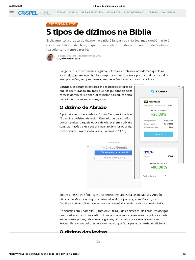 5 Tipos de Dízimos Na Bíblia | PDF | Dízimo | Bíblia