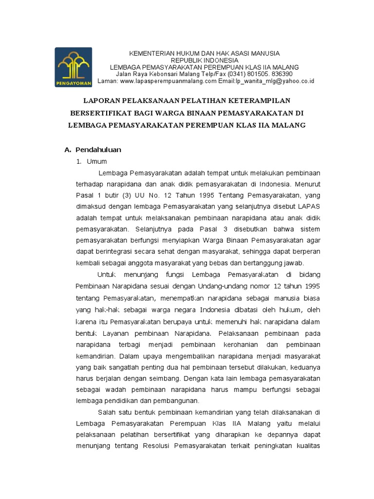 Laporan Pelaksanaan Pelatihan Semester I Tahun 2020 LPP Malang | PDF