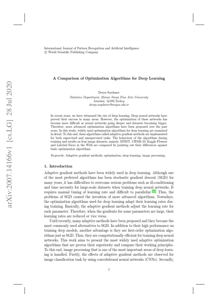 Comparing Widely Used Adaptive Optimization Algorithms for Deep ...