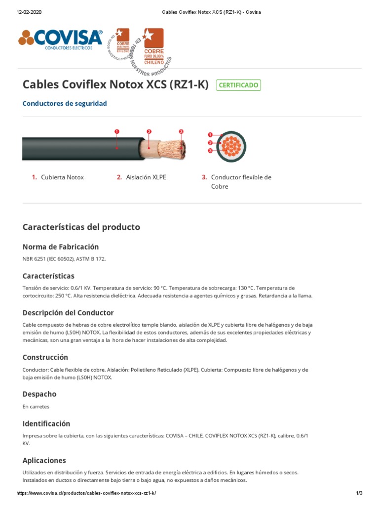 Cables Coviflex Notox XCS (RZ1-K) - Covisa | PDF | Cobre | Fuerza