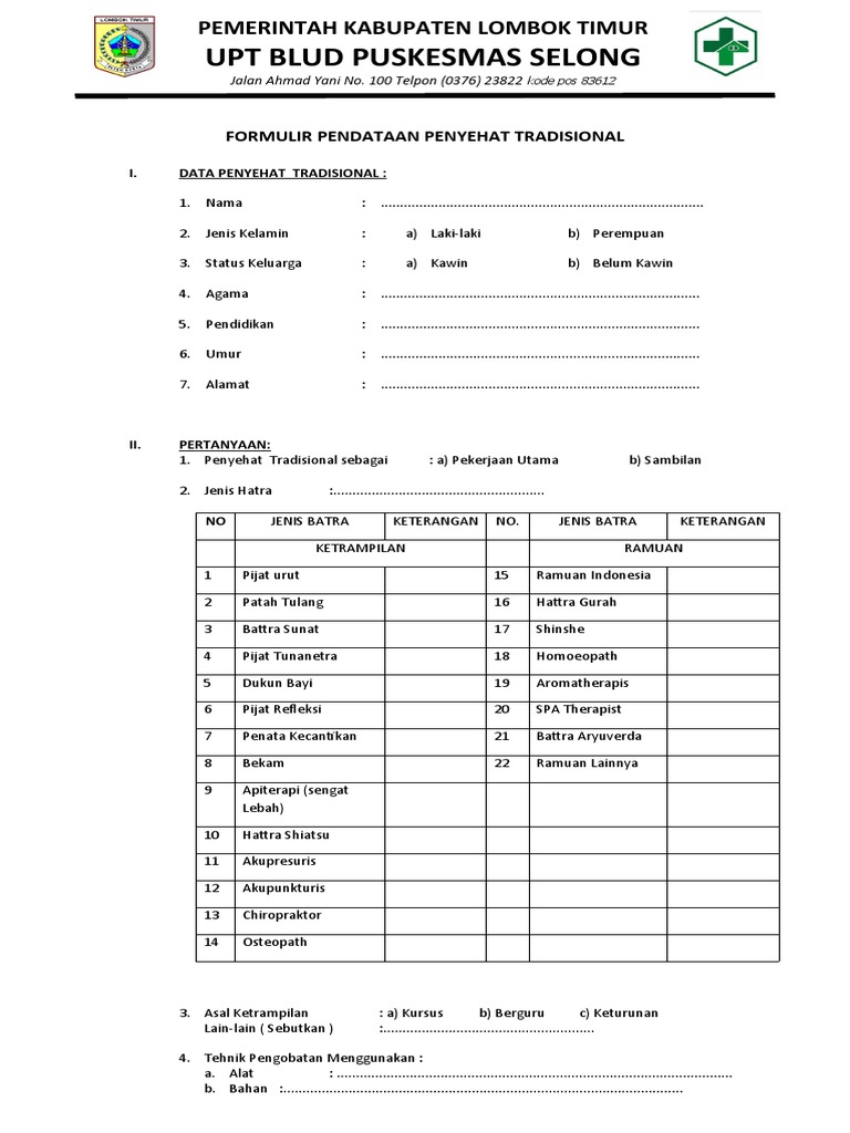 Form Pendataan Hattra | PDF