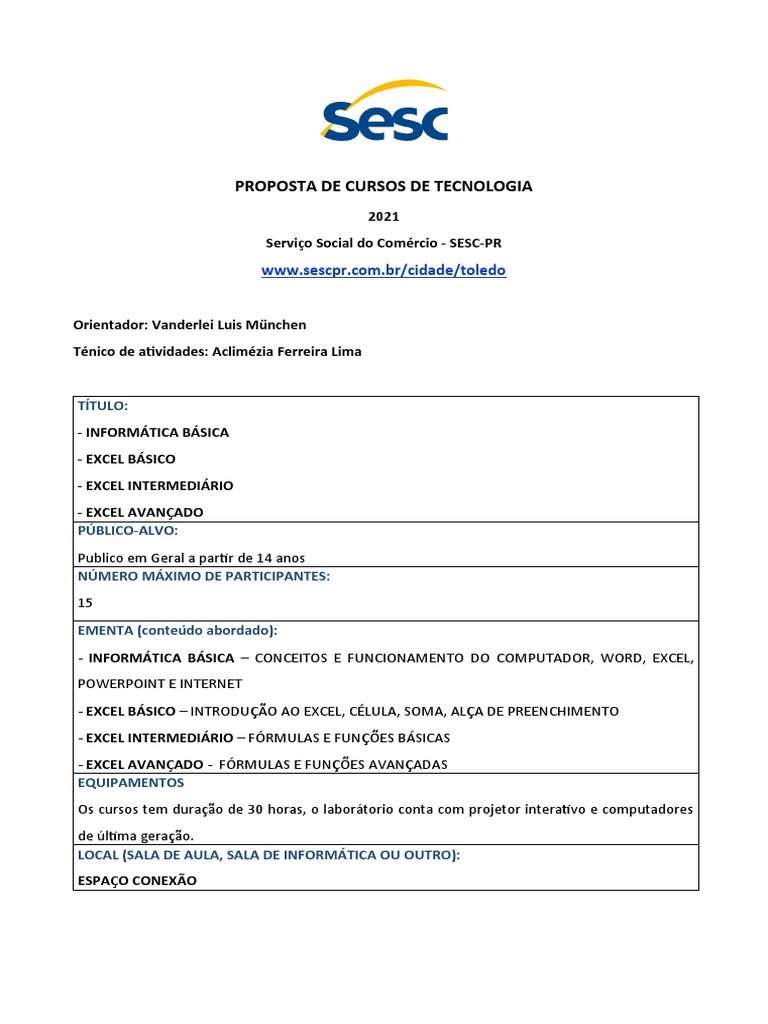 Proposta Curso Sesc | PDF