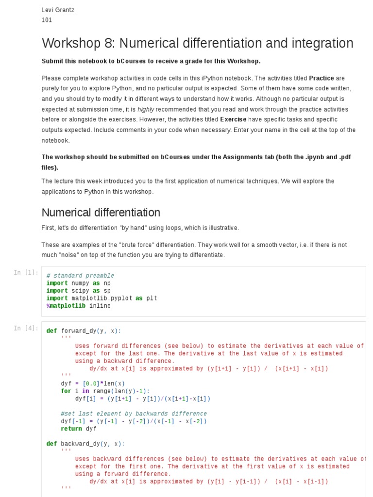 Workshop 8: Numerical Differentiation and Integration | PDF ...