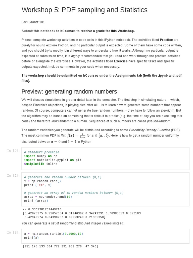 Workshop 5: PDF Sampling and Statistics: Preview: Generating Random ...