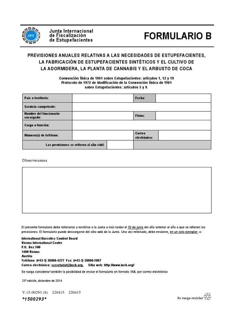 Formulario B. | PDF | Opio | Drogas que actúan sobre el sistema nervioso