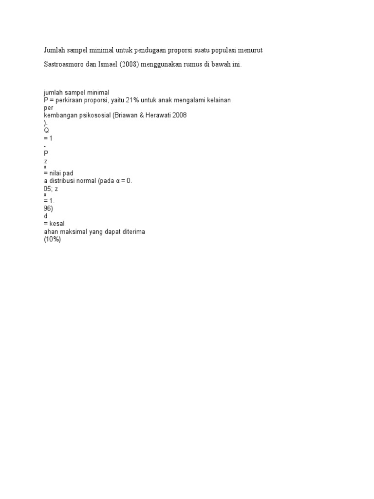 Rumus Sampel Minimal untuk Proporsi | PDF