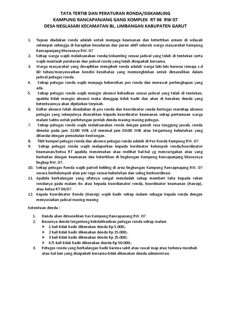 Tata Tertib Dan Peraturan Ronda | PDF