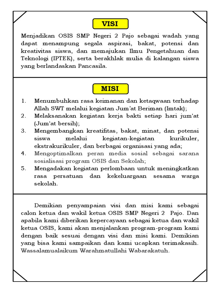 Visi Dan Misi Calon Osis | PDF